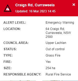 Craigs Rd Fire at Curraweela escalated to Emergency Warning status ...
